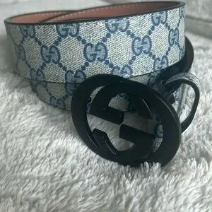 Gucci | Other | Gucci Black Matte Buckle Belt Size 44 Color Bluecream ...